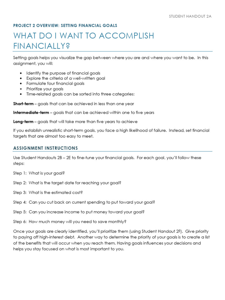 Worksheet - Setting Financial Goals | PDF | Goal | Economies