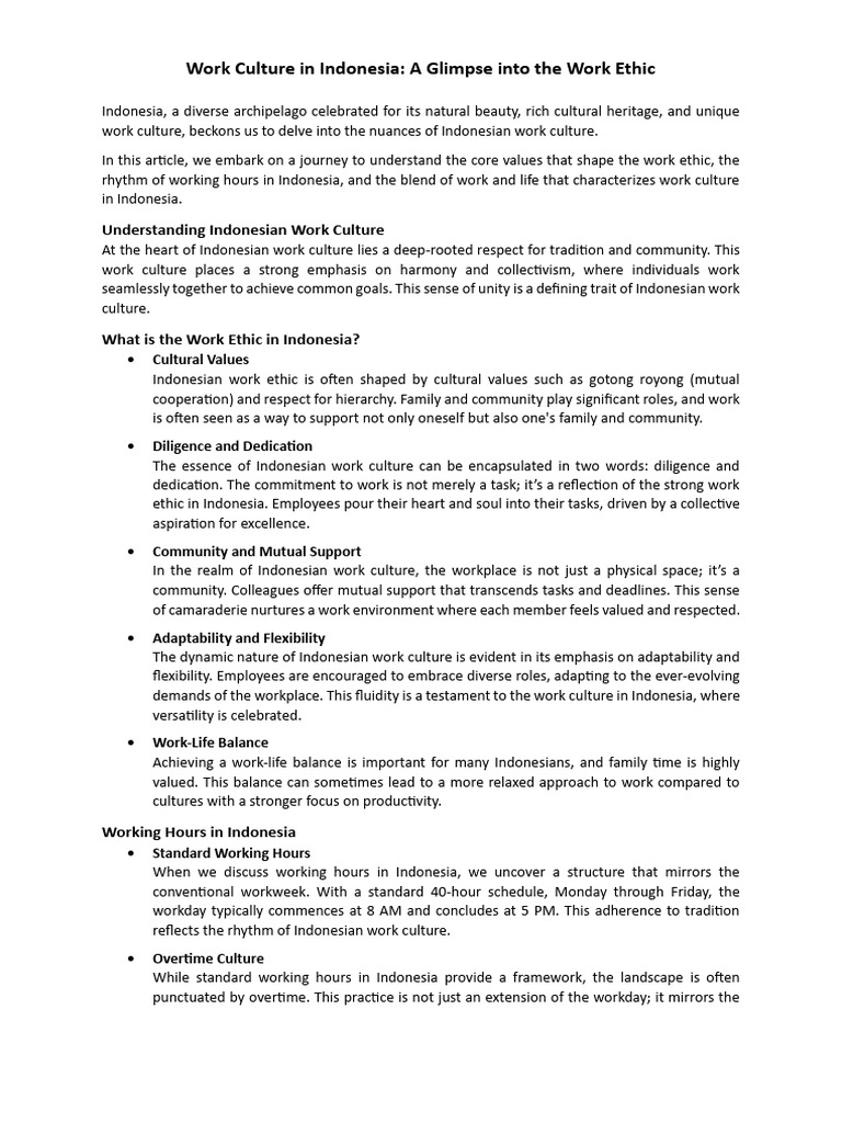 Indonesian Work Culture Insights | PDF | Working Time | Overtime