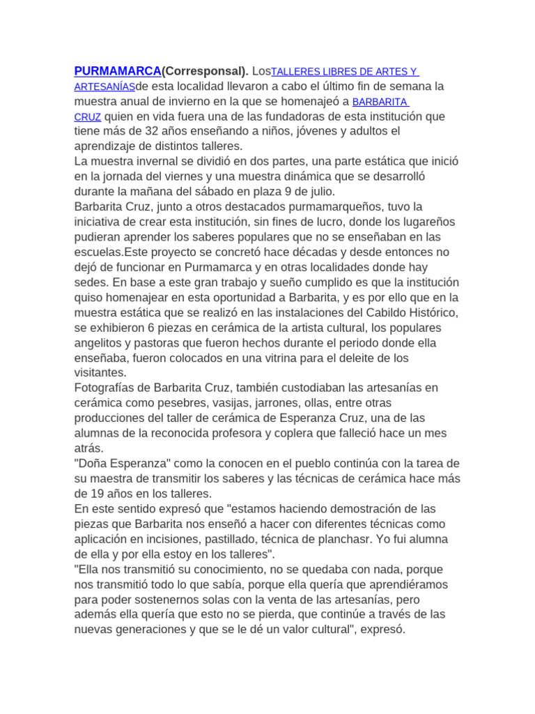 Vida de Barbarita Purmamarca | PDF | Telar