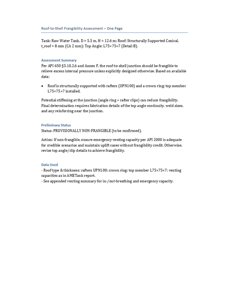 Roof-to-Shell Frangibility Assessment | PDF