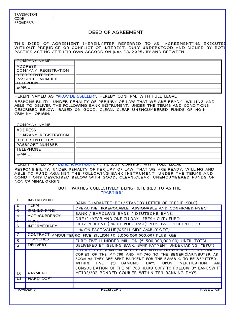 Draft 2025 DOA Buy&Sell BG SBLC Credit POF | PDF | Letter Of Credit | Banks