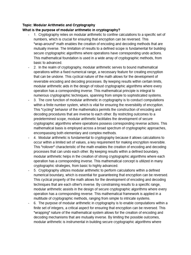 Modular Arithmetic in Cryptography | PDF | Cryptography | Arithmetic