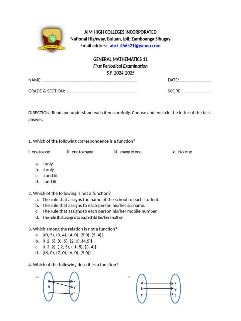 Gen Math Exam | PDF | Function (Mathematics) | Asymptote