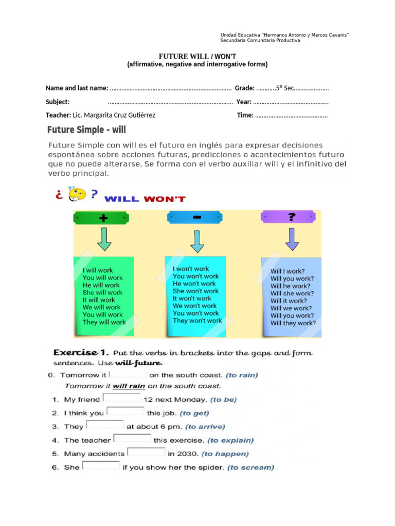 Simple Future Tense Will | PDF