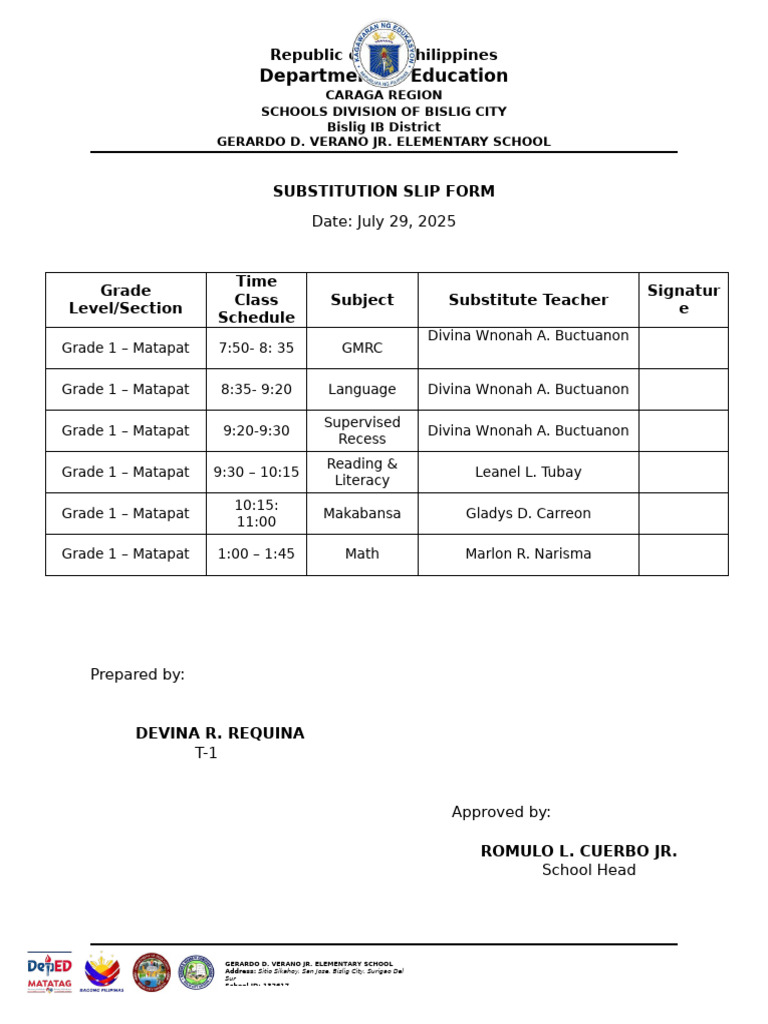 Substitution Slip Form | PDF