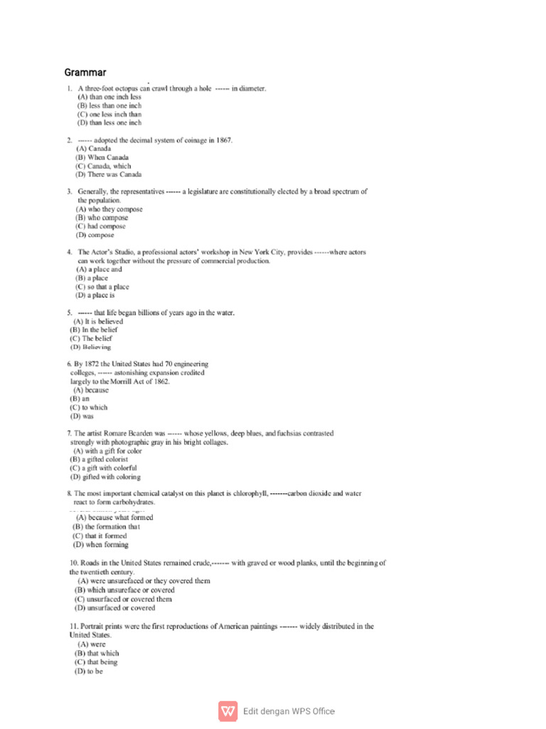 TOEFL Structure: Grammar and Error Recognition | PDF