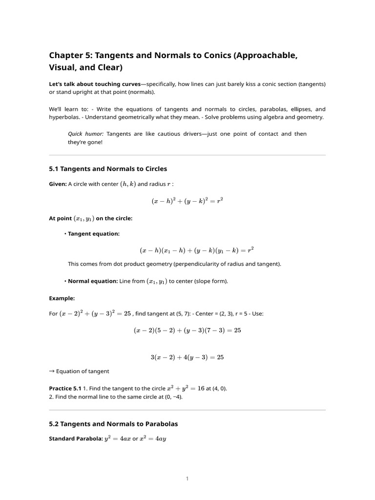 Tangents and Normals to Conics | PDF | Tangent | Ellipse