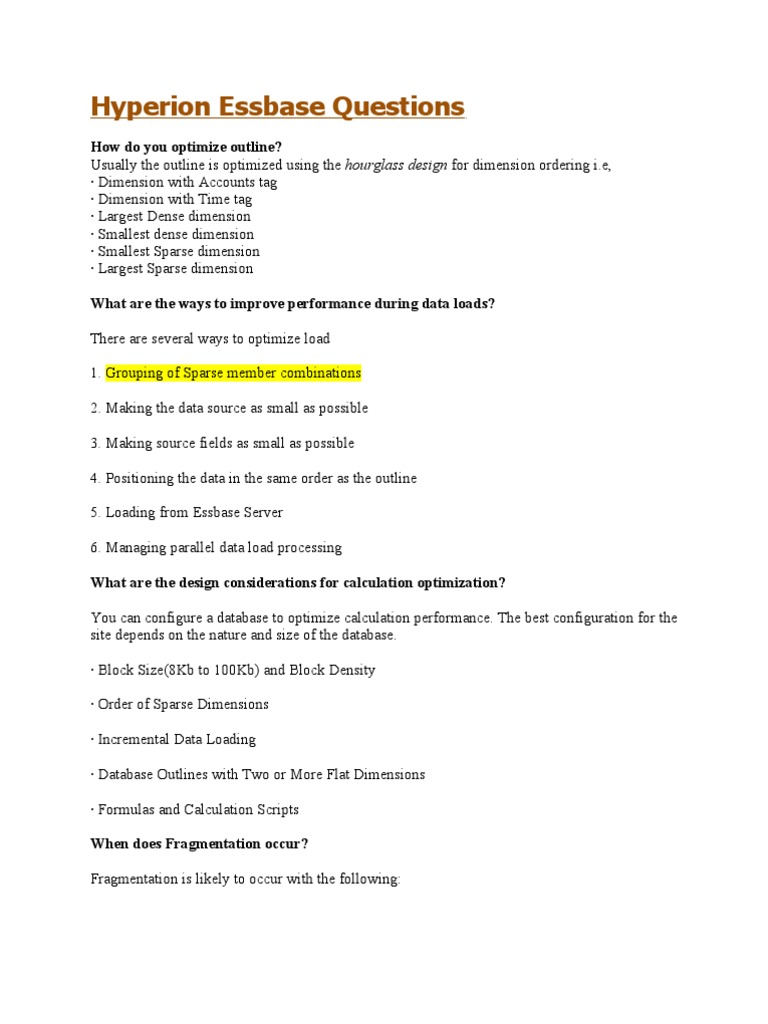 Hyperion Essbase Optimization Guide | PDF