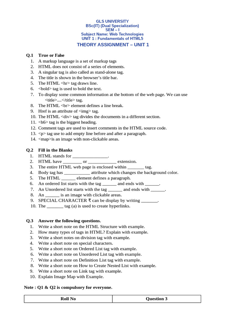 Wt Assignment Theory Unit 1 | PDF | Html | Html Element