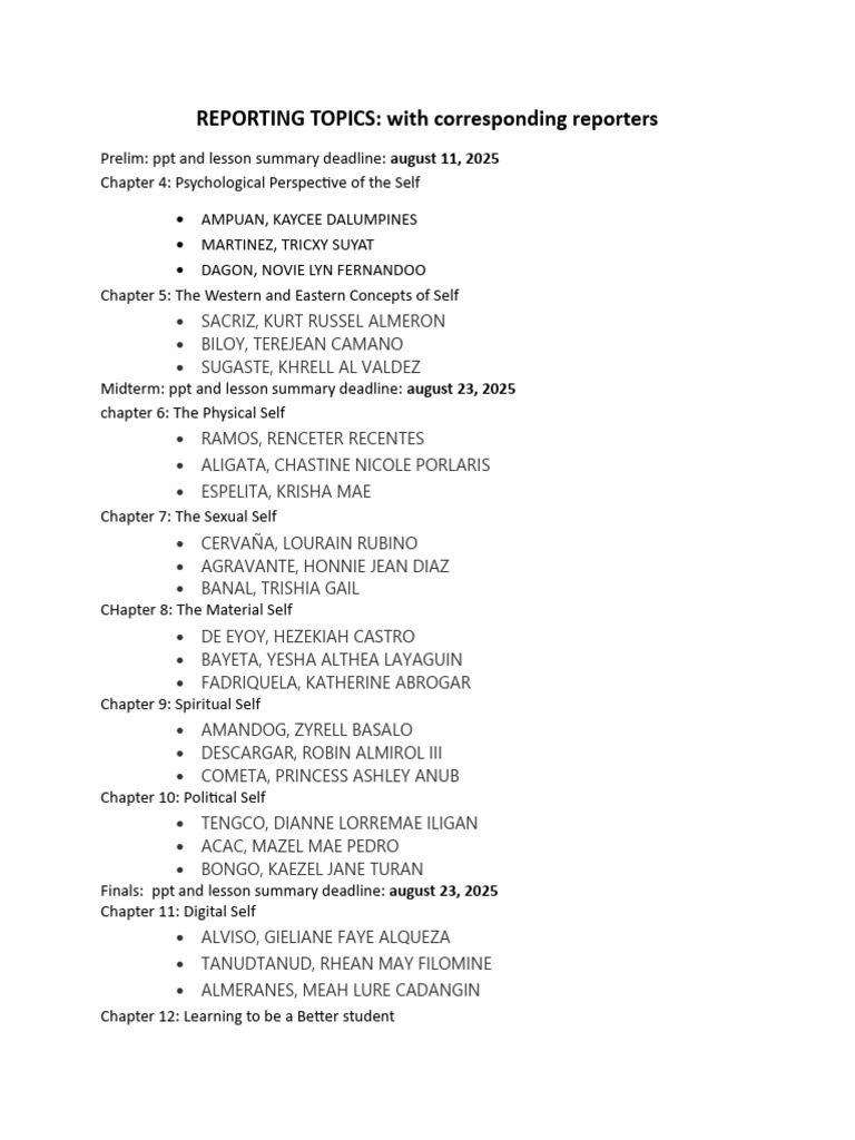 Reporting Topics and Deadlines Summary | PDF