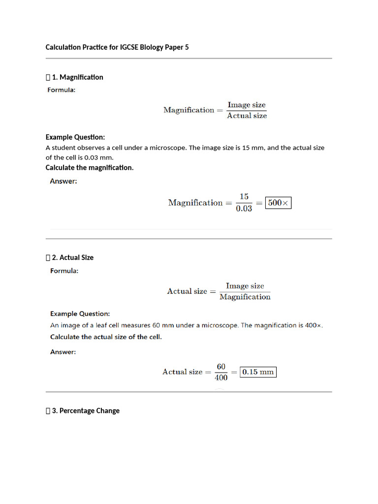 IGCSE Biology: Magnification Practice | PDF
