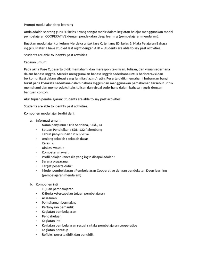 Modul Ajar Deep Learning Kelas 6 SD | PDF