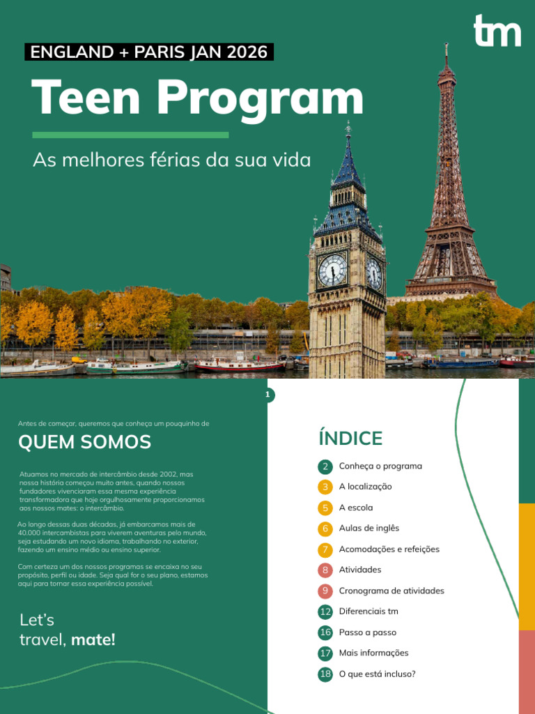 Intercâmbio Teen: Inglaterra e Paris 2026 | PDF | Paris | Londres