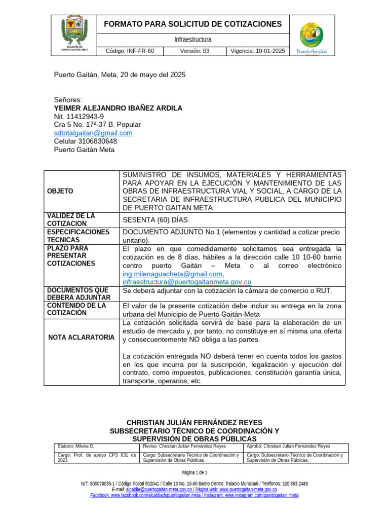 INF-FR-60 V03 Formato para Solicitud de Cotizaciones | PDF