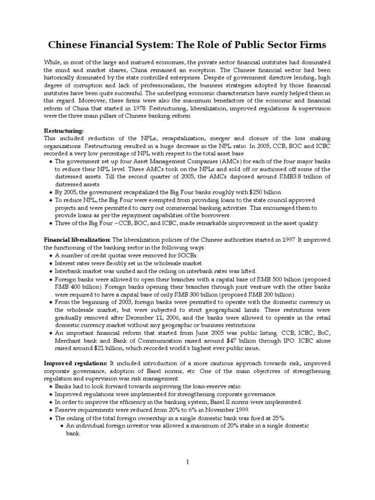 Chinese Financial System: The Role of Public Sector Firms ...