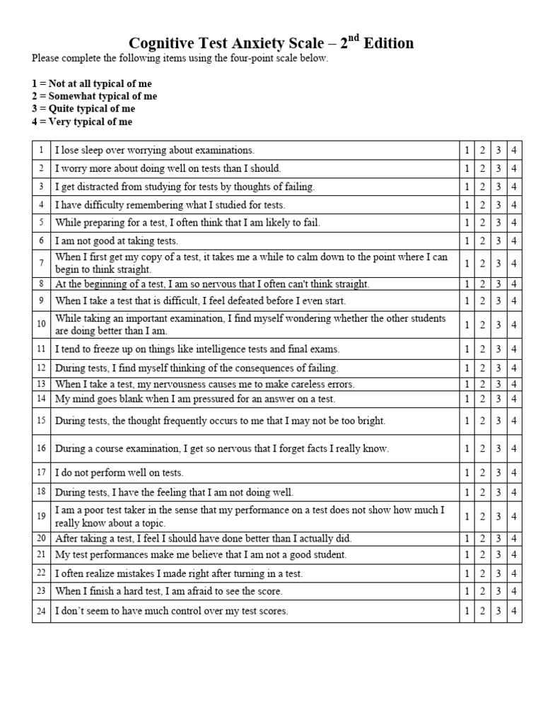 Cognitive Test Anxiety Scale Overview | PDF | Anxiety | Neuroscience