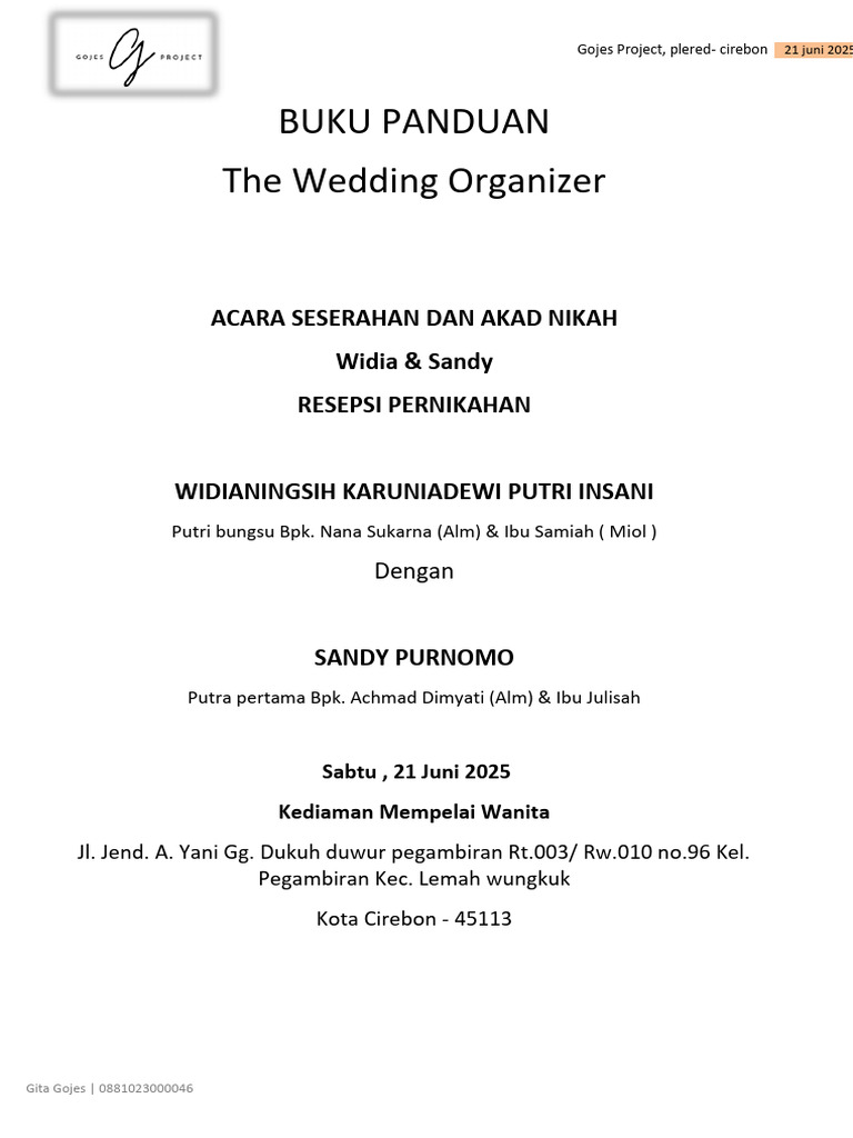 Susunan Acara Pernikahan Dari Seserahan Akad Dan Resepsi Widya Sandy Pdf