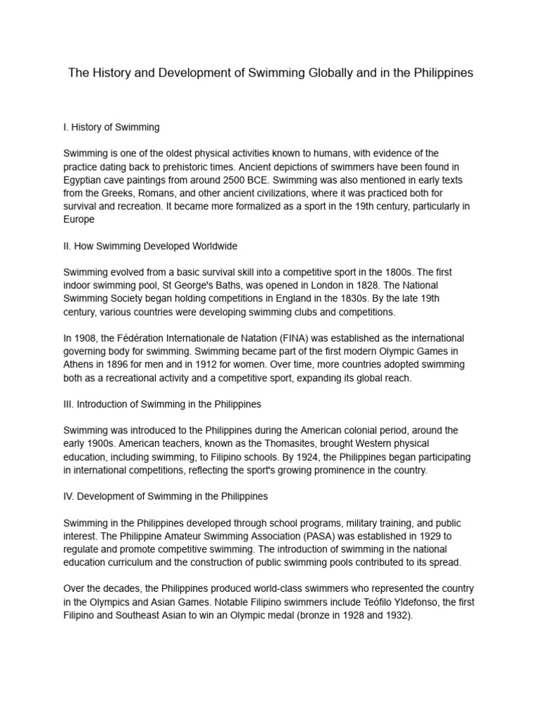 Group 1 History and Development of Swimming Including Philippines | PDF ...