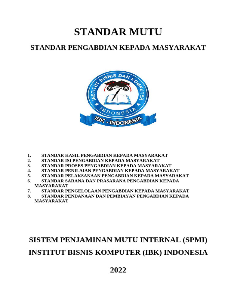 Cover Standar Mutu PKM Ibk | PDF