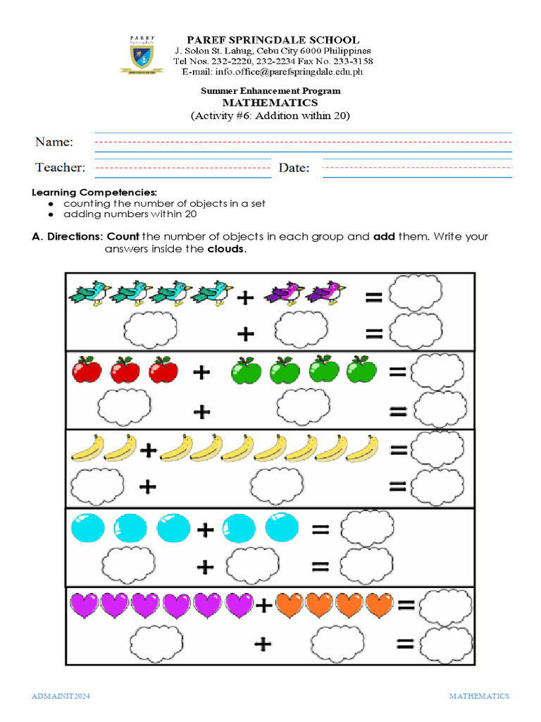 Activity #6 - Addition Within 20 | PDF