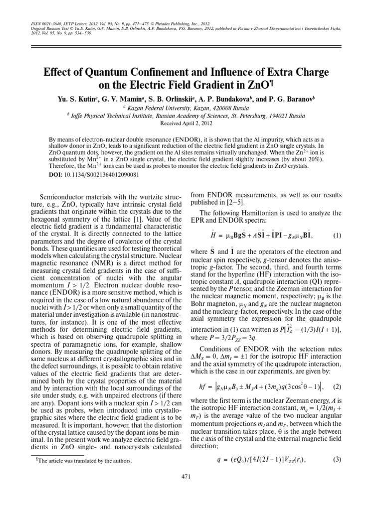 Effect of Quantum Confinement and Influence of Extra Charge on the Electric Field Gradient in ...