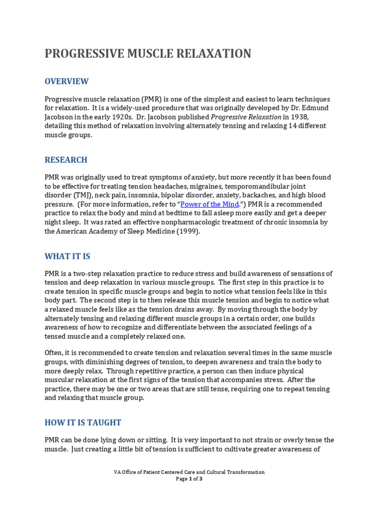 Progressive Muscle Relaxation | PDF | Diseases And Disorders