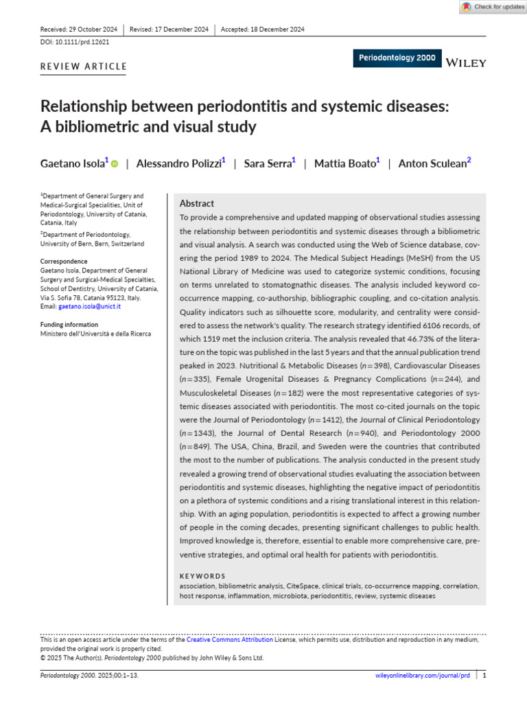 Periodontitis and Systemic Diseases Review | PDF | Periodontology ...
