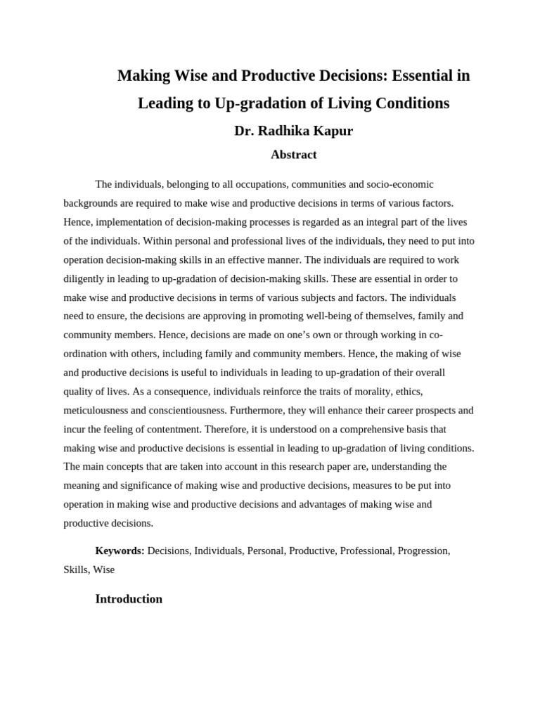 Making Wise and Productive Decisions 15 | PDF | Critical Thinking ...