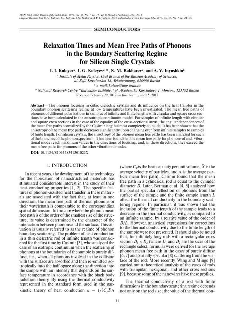 Relaxation Times and Mean Free Paths of Phonons in The Boundary ...