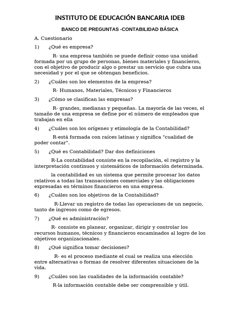 Banco de Preguntas | PDF | Contabilidad | Business