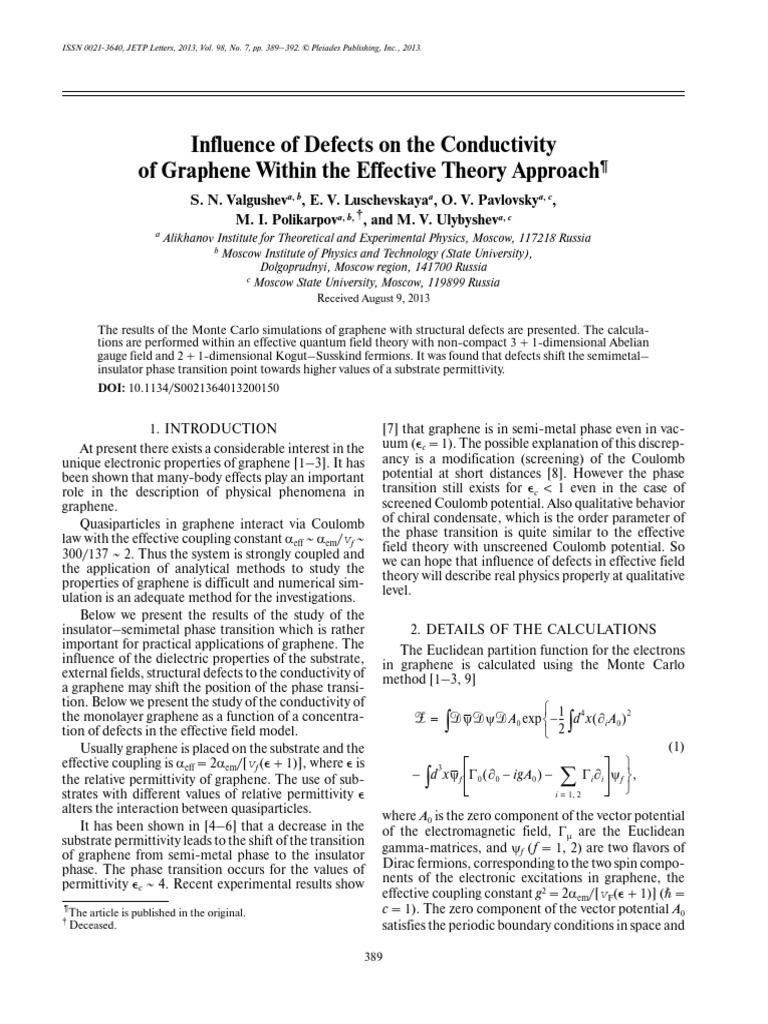 Influence of Defects On The Conductivity of Graphene Within The Effective Theory Approach 10 ...