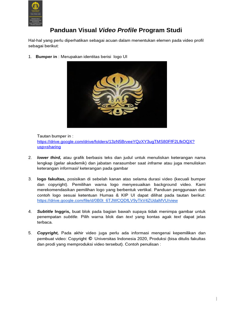 Panduan Video Profil Program Studi UI | PDF