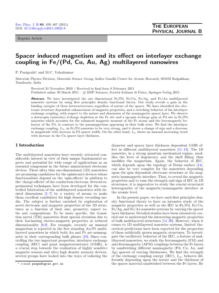 Spacer Induced Magnetism and Its Effect On Interlayer Exchange Coupling ...