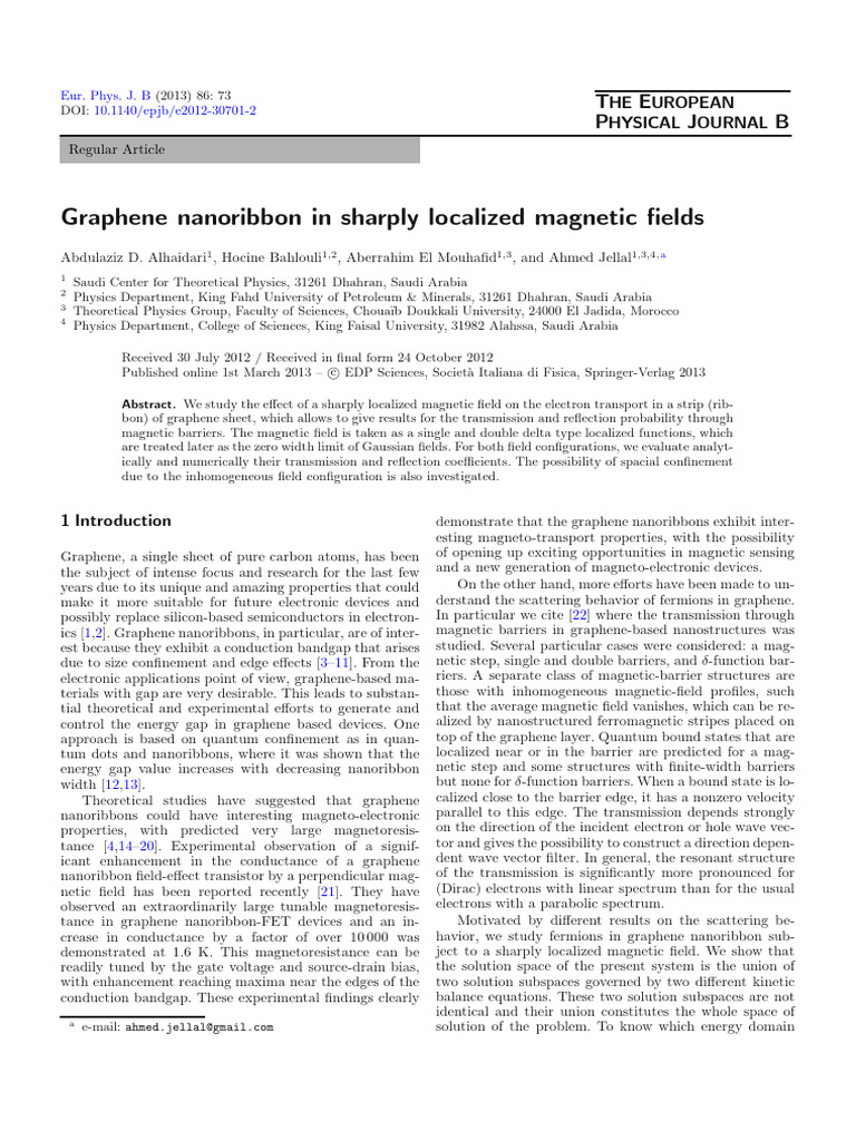 Graphene Nanoribbon in Sharply Localized Magnetic Fields 10.1140epjbe2012-30701-2 - Sci-Hub 2025 ...