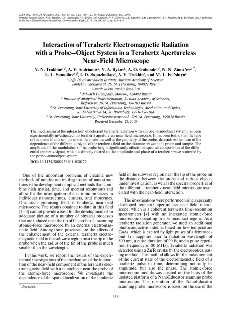 Interaction of Terahertz Electromagnetic Radiation With A Probe-Object ...