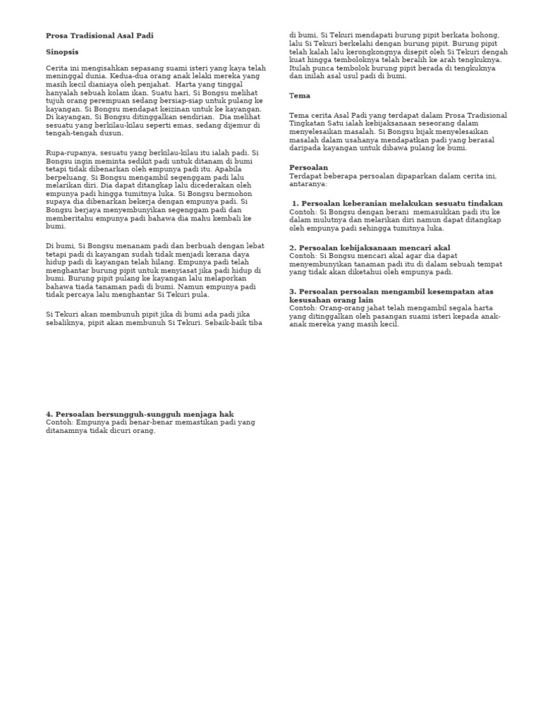 Prosa Tradisional Asal Padi | PDF