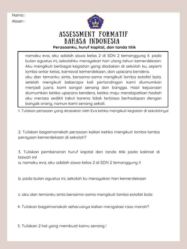 Bab I Perasaanku Huruf Kapital Dan Tanda Titik | PDF