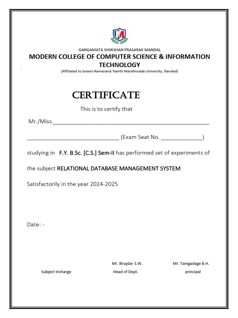 FY BCS Certificate | PDF