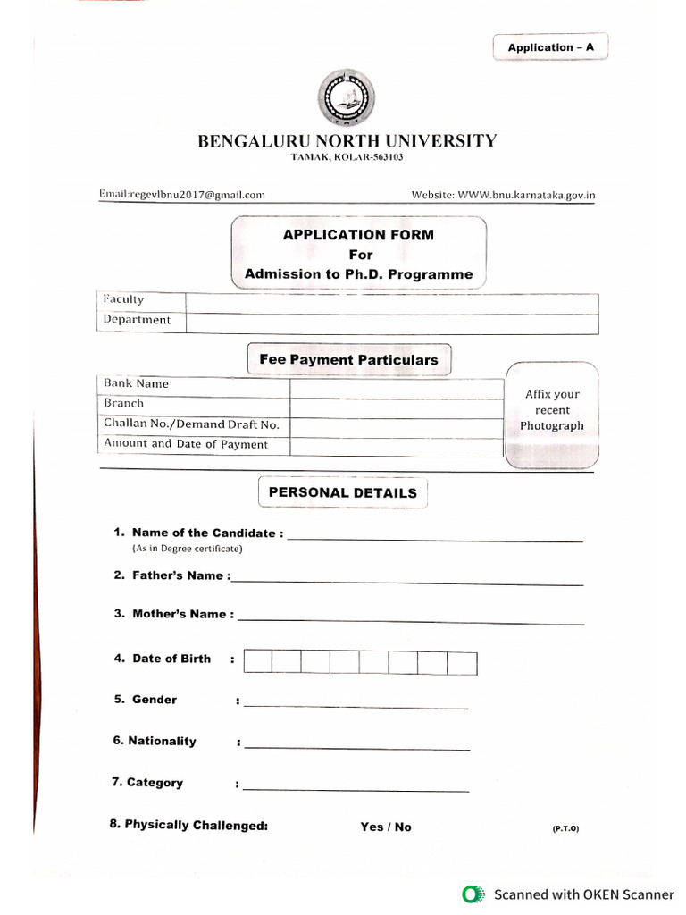 PHD Application Form 2022-23 | PDF