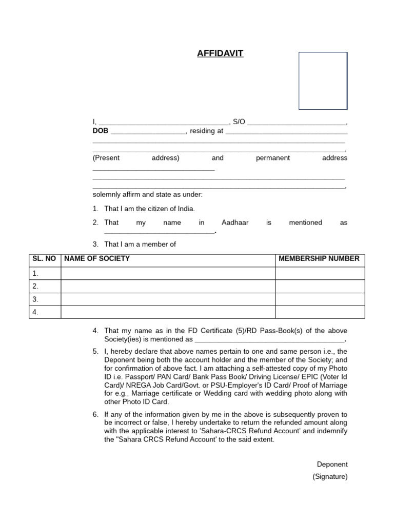 Affidavit - Sahara Credit Cooperative Society | PDF | Affidavit | Notary Public