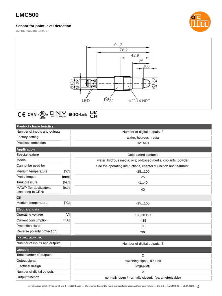 LMC500 Point Level Detection Sensor | PDF | Electrical Equipment ...