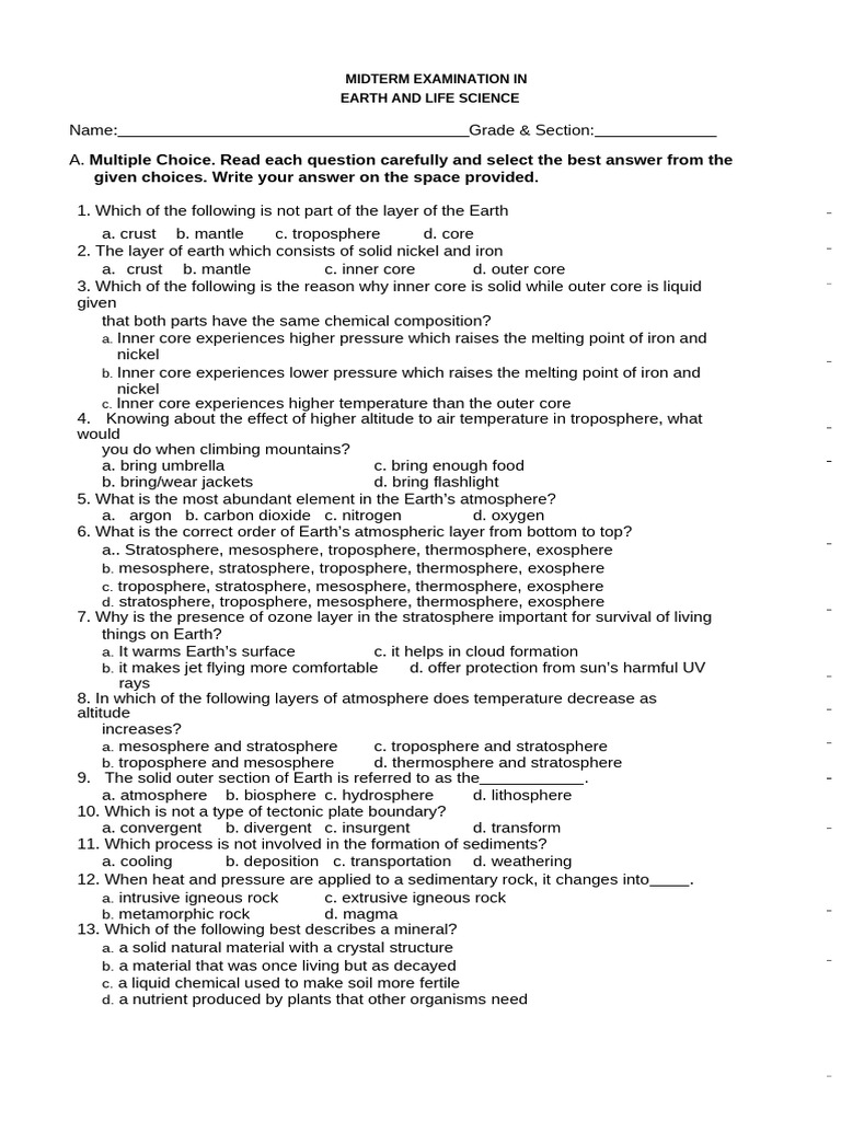 Earth and Life Science Midterm | PDF | Atmosphere Of Earth | Rock (Geology)