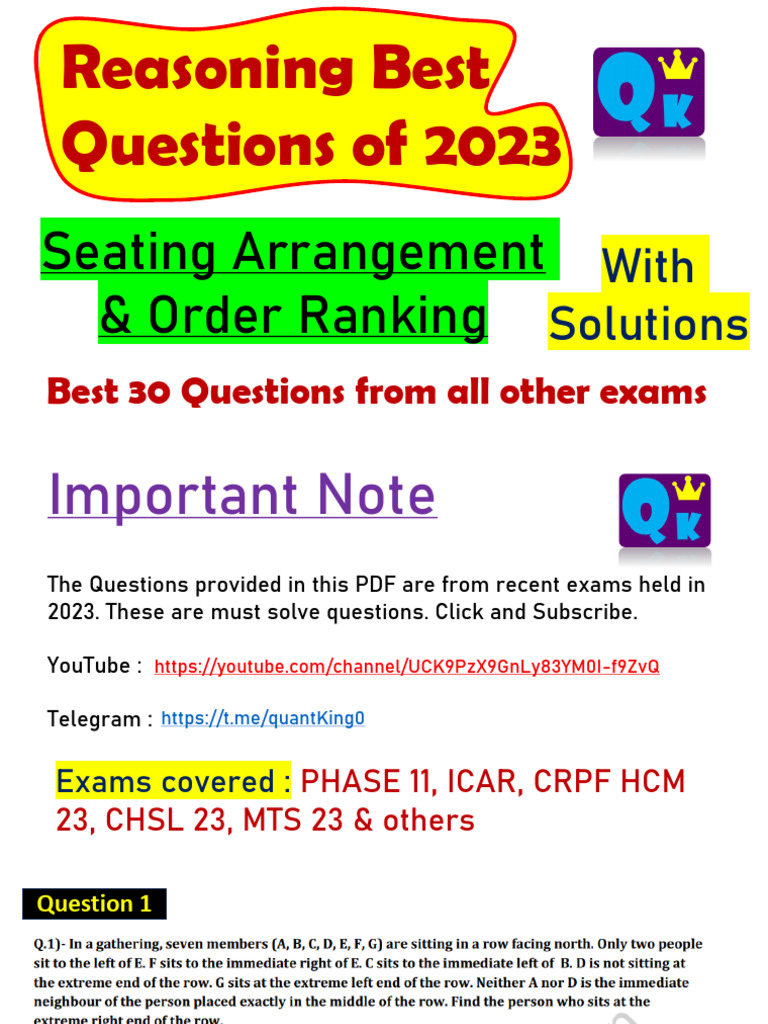 Seating Arrangement, Order Ranking (Unsolved) | PDF