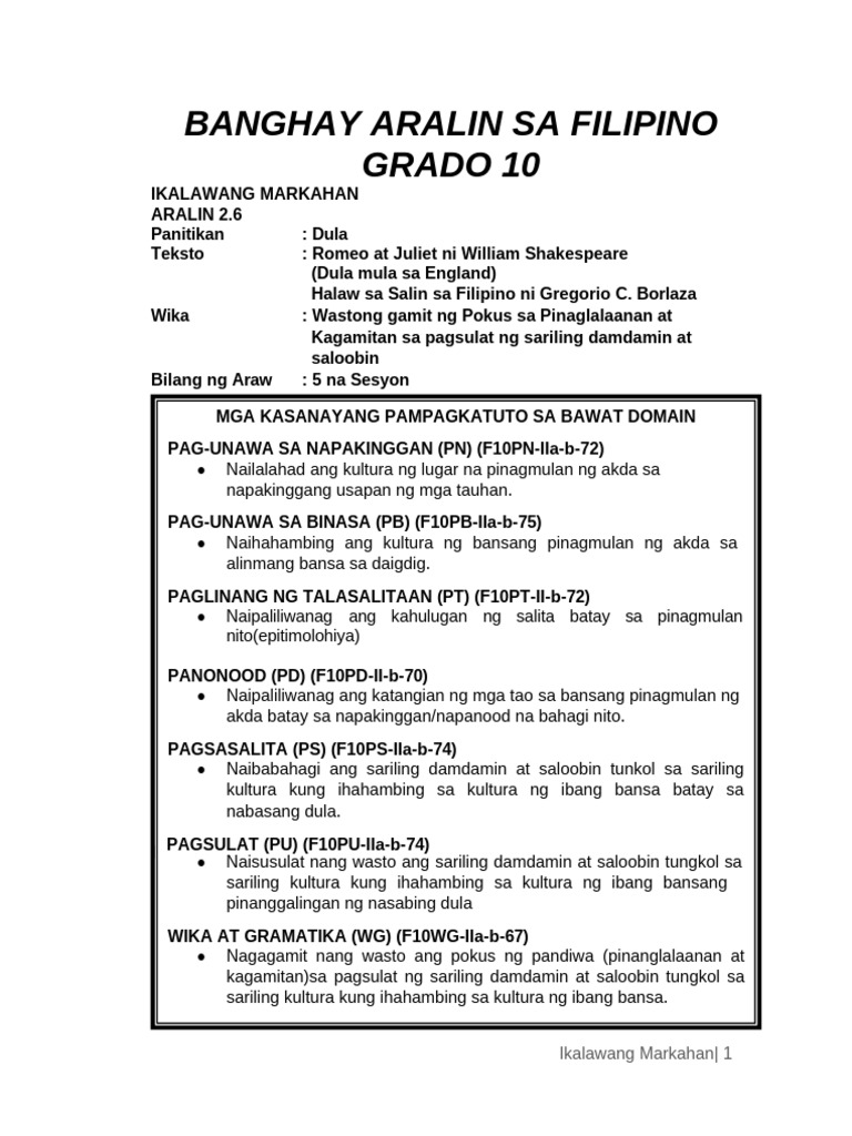 Filipino 10 | PDF