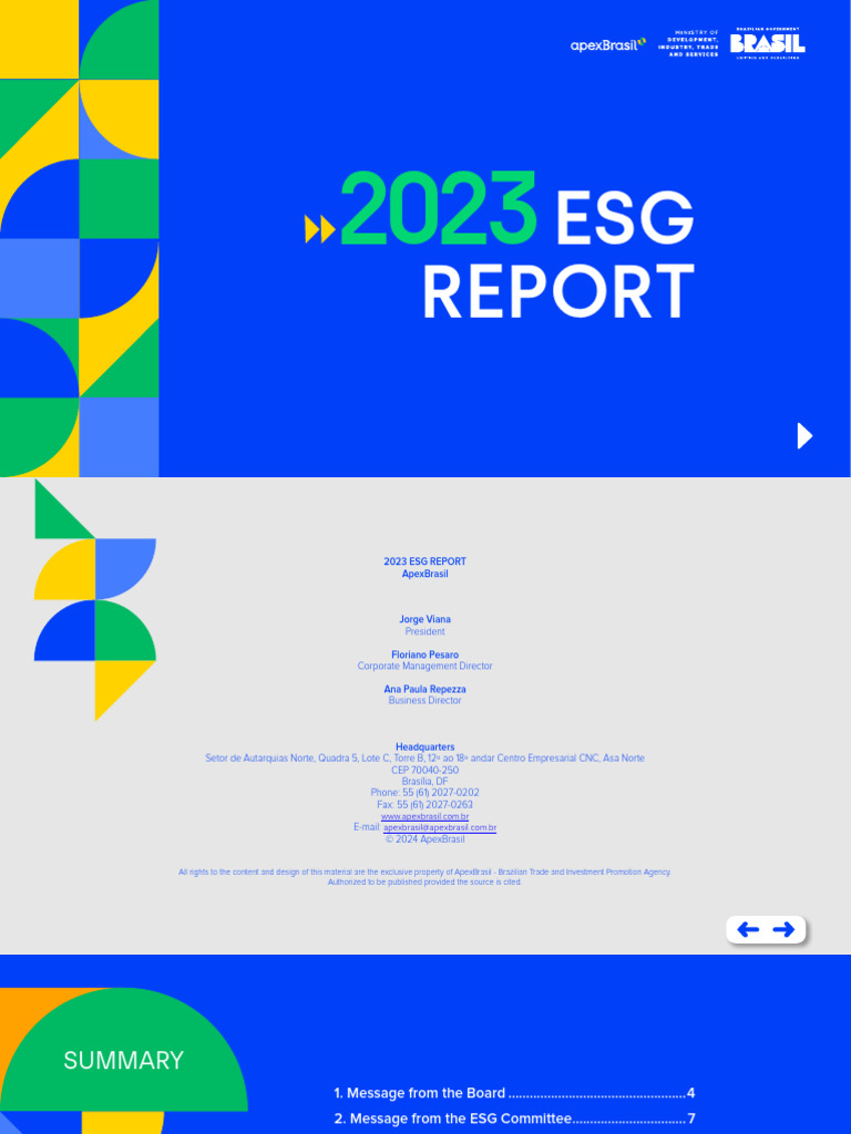 ApexBrasil 2023 ESG Report Summary | PDF | Sustainability | Economies
