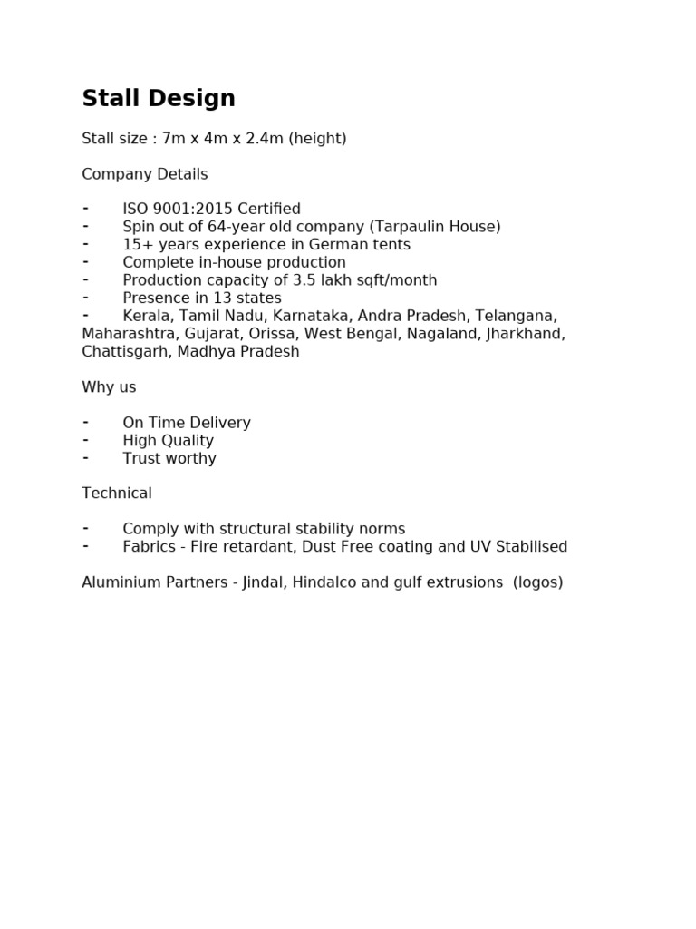 Custom Stall Design and Specifications | PDF