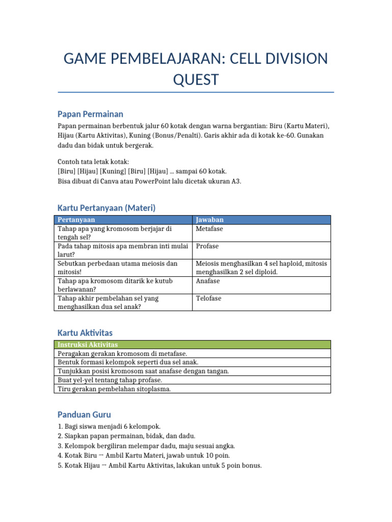 Game Cell Division Quest | PDF