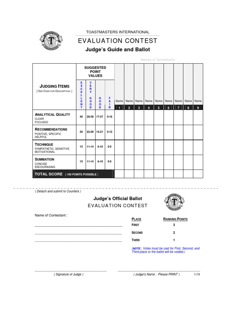 Evaluation Contest: Judge's Guide and Ballot | PDF | Evaluation