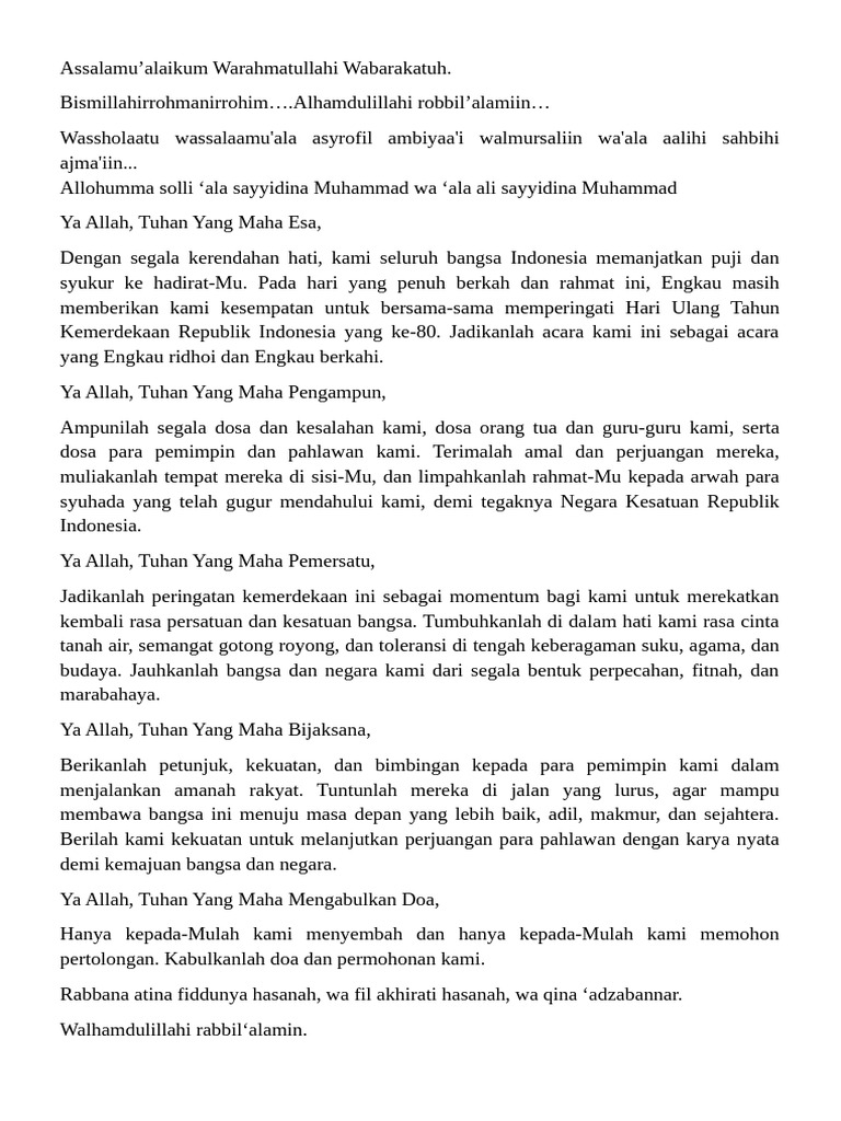 Teks Doa Upacara 17 Agustus | PDF