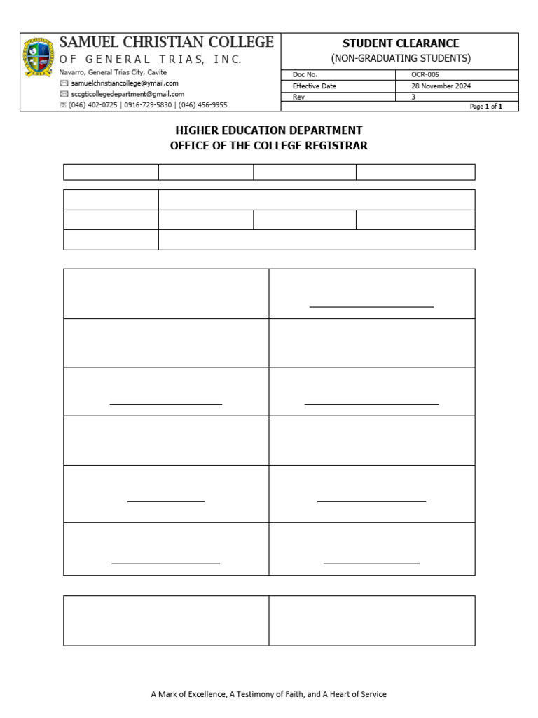 Student Clearance Form OCR-005 | PDF